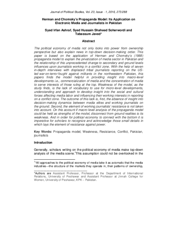 (PDF) Herman and Chomsky's Propaganda Model: its Application on ...