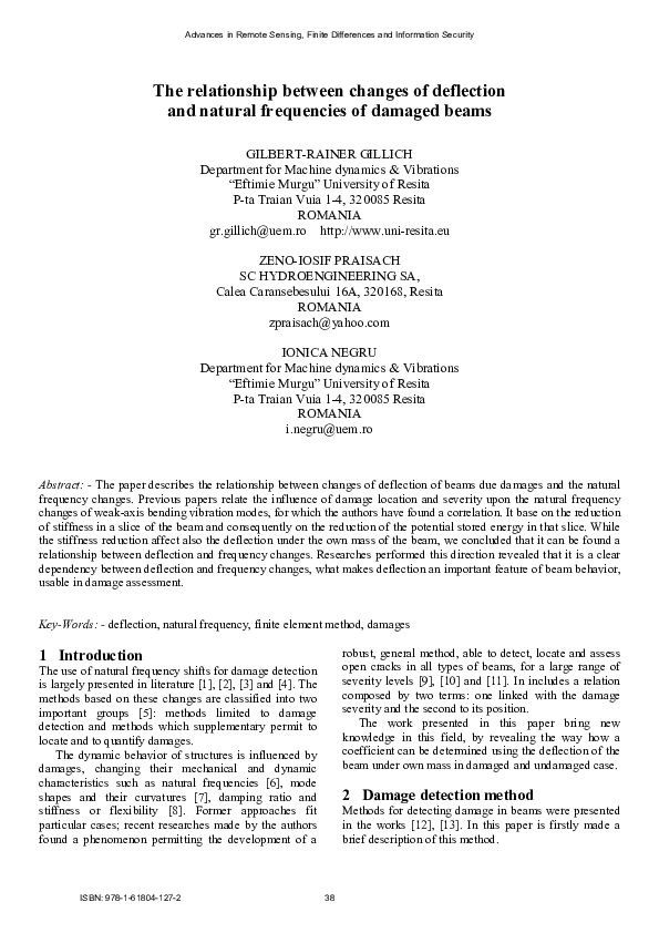 (PDF) The relationship between changes of deflection and natural frequencies of damaged beams