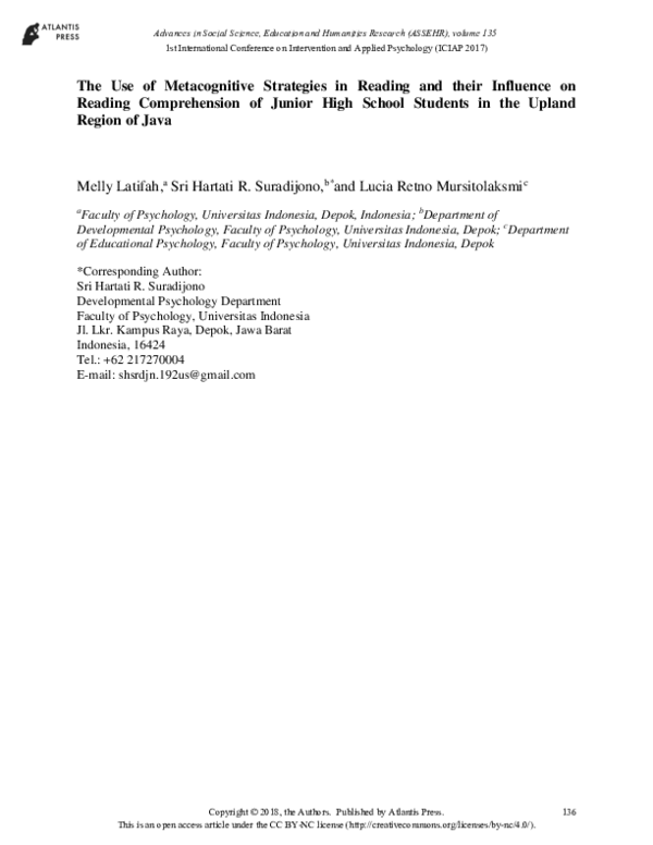 (PDF) The Use of Metacognitive Strategies in Reading and their Influence on Reading ...