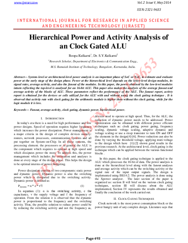 Pdf Hierarchical Power And Activity Analysis Of An Clock Gated Alu