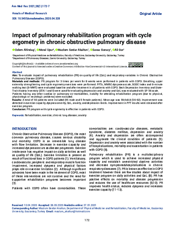 (PDF) Impact of pulmonary rehabilitation program with cycle ergometry ...