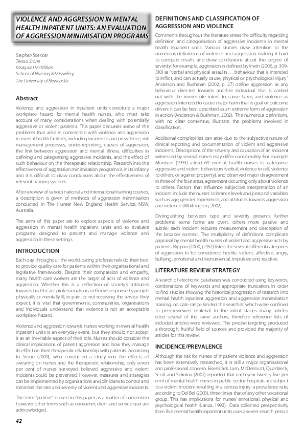 (PDF) Violence and Aggression in Mental Health Inpatient Units: An ...