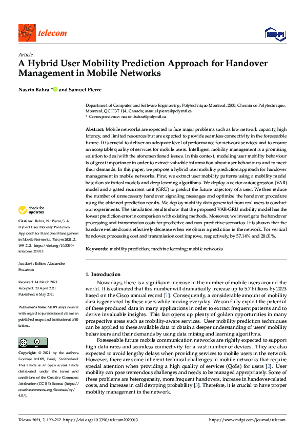 (PDF) A Hybrid User Mobility Prediction Approach for Handover ...