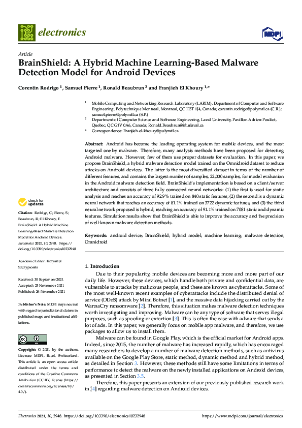 (PDF) BrainShield: A Hybrid Machine Learning-Based Malware Detection Model for Android Devices