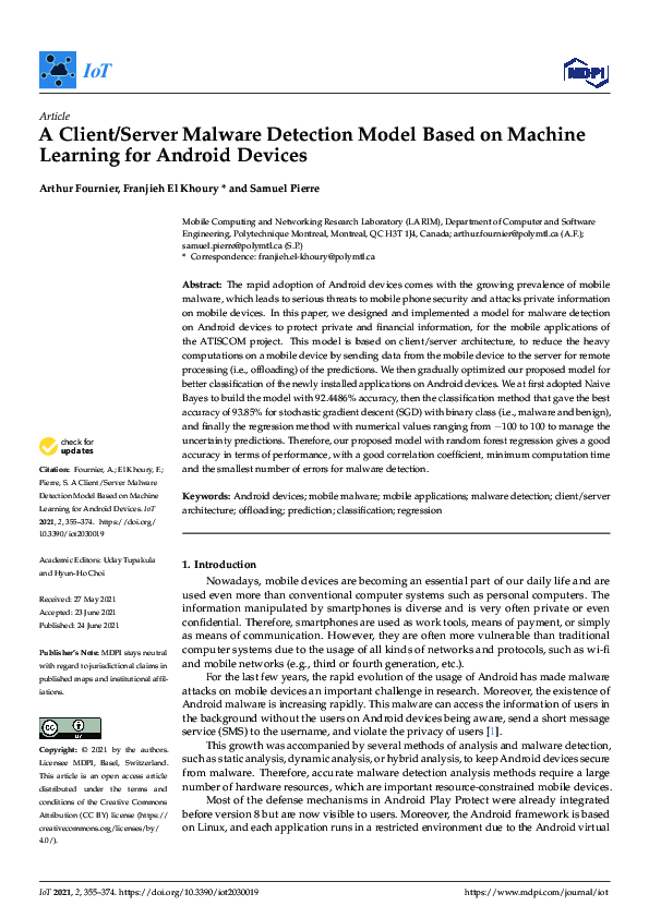 (PDF) A Client/Server Malware Detection Model Based on Machine Learning ...