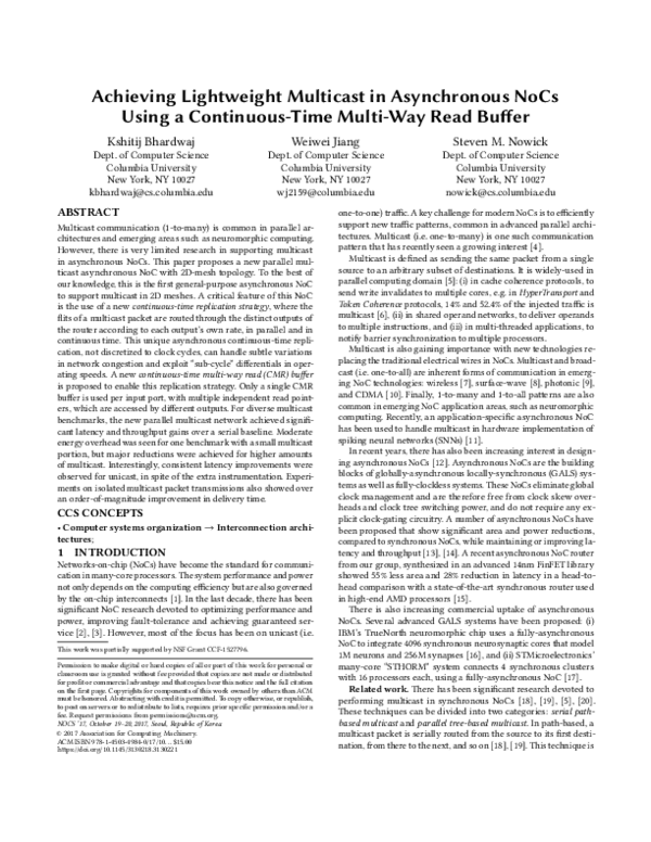 Pdf Achieving Lightweight Multicast In Asynchronous Nocs Using A Continuous Time Multi Way