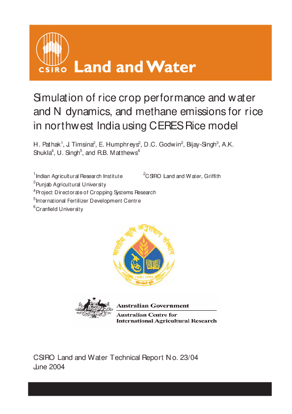 Simulation of rice crop performance and water and N dynamics, and ...