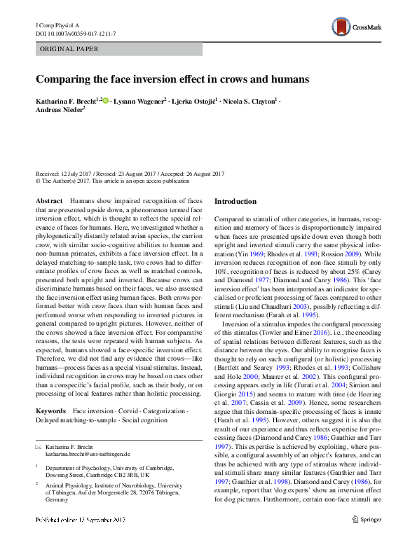 (PDF) Comparing the face inversion effect in crows and humans