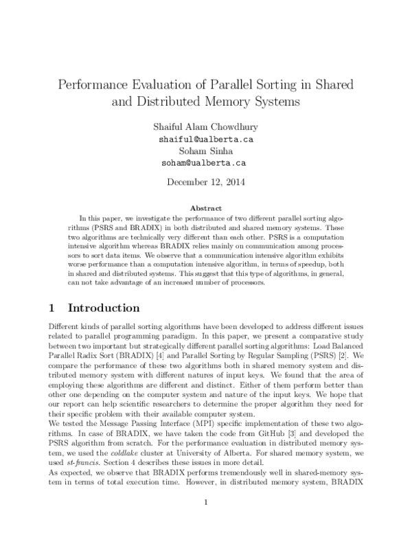 Pdf Evaluating Parallel Sorting In Memory Systems