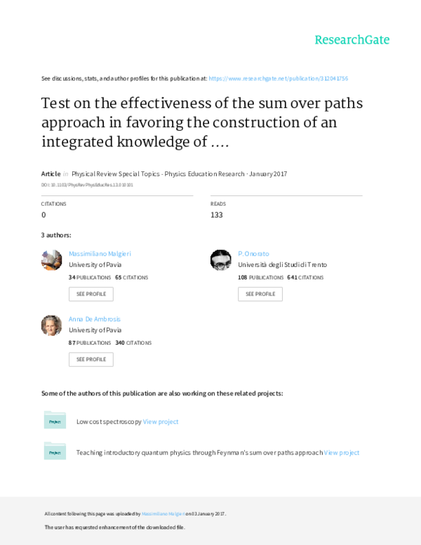 (PDF) Test on the effectiveness of the sum over paths approach in ...