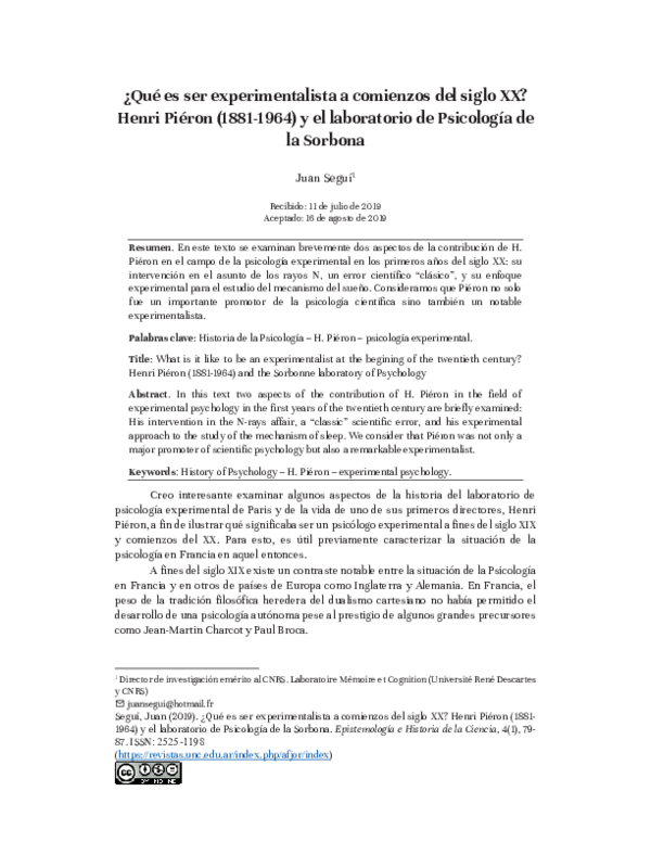 (PDF) ¿Qué es ser experimentalista a comienzos del siglo XX? Henri ...