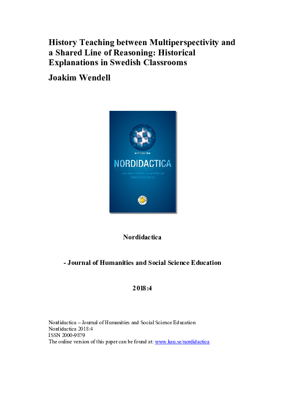 (PDF) History Teaching between Multiperspectivity and a Shared Line of ...