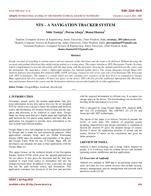 (PDF) NTS – a Navigation Tracker System