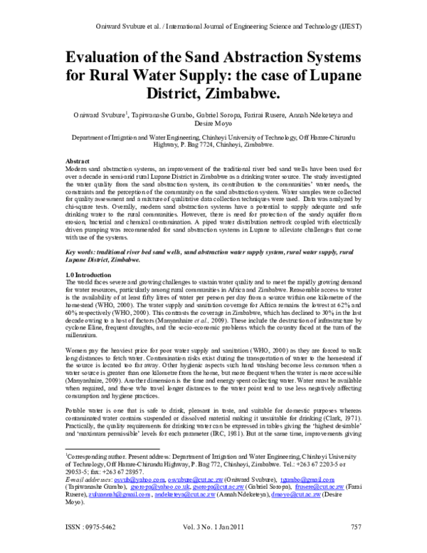 (PDF) Evaluation of the Sand Abstraction Systems for Rural Water Supply ...