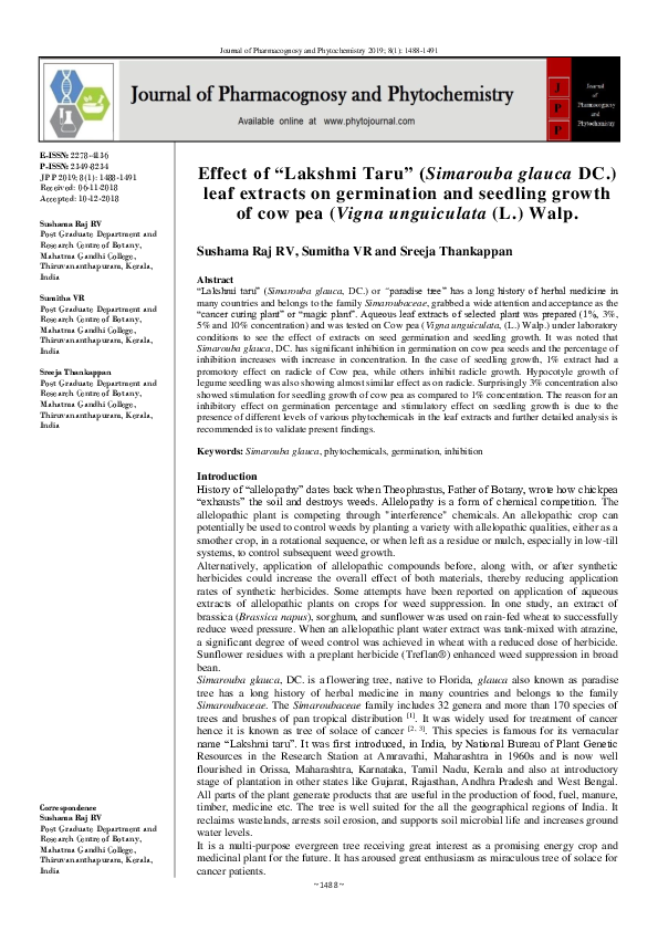(PDF) Effect of “Lakshmi Taru” (Simarouba glauca dc.) leaf extracts on germination and seedling ...