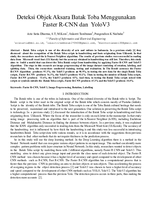 (PDF) Deteksi Objek Aksara Batak Toba Menggunakan Faster R-CNN dan YoloV3