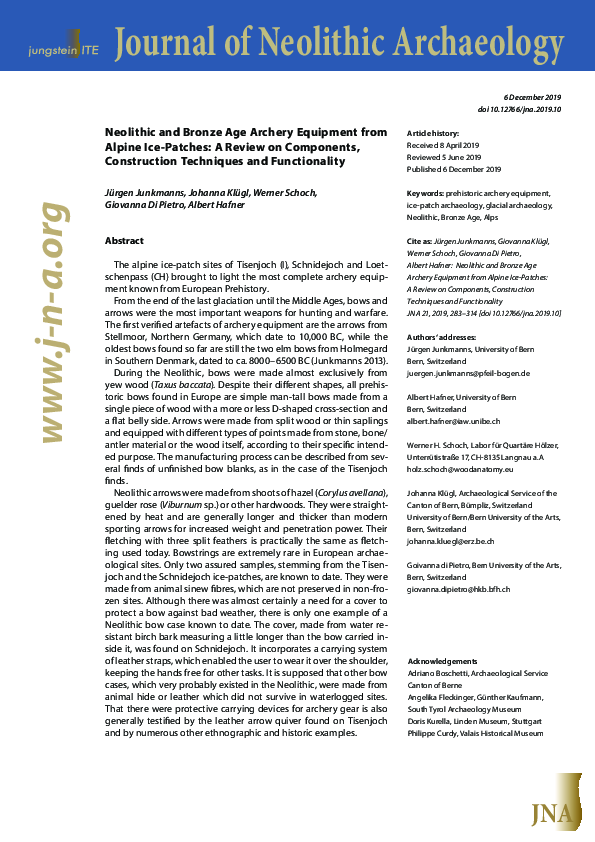(PDF) Neolithic and Bronze Age Archery Equipment from Alpine Ice ...
