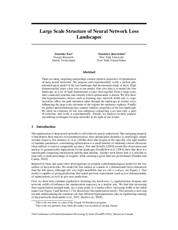 (PDF) Large Scale Structure of Neural Network Loss Landscapes