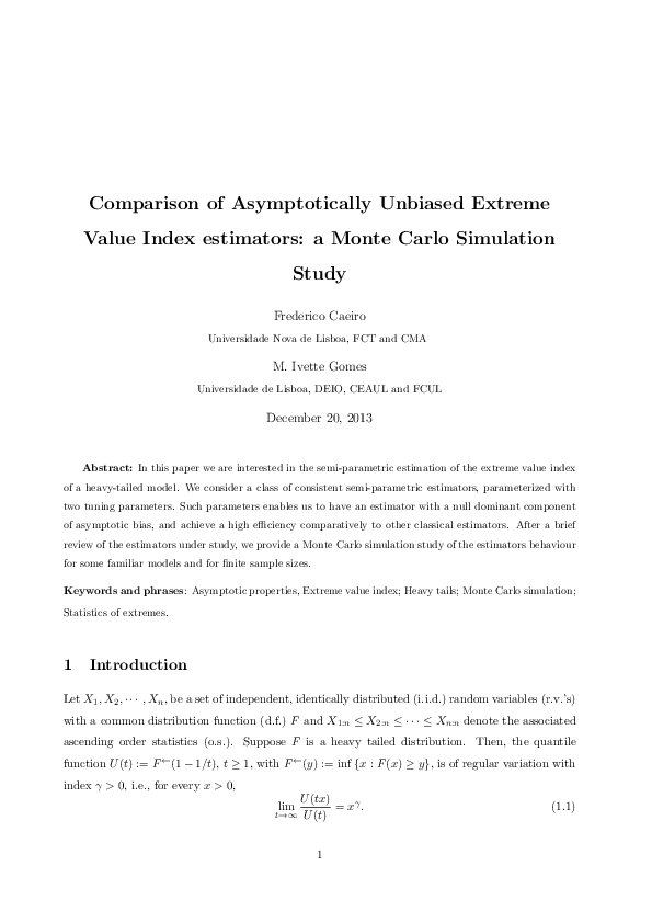 (PDF) Comparison of asymptotically unbiased extreme value index estimators: A Monte Carlo ...