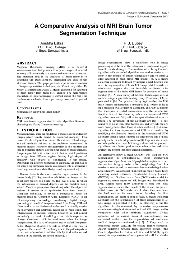 Pdf A Comparative Analysis Of Mri Brain Tumor Segmentation Technique