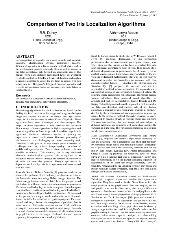 (PDF) 1 Comparison of Two Iris Localization Algorithms | Dr. RB Dubey - Academia.edu