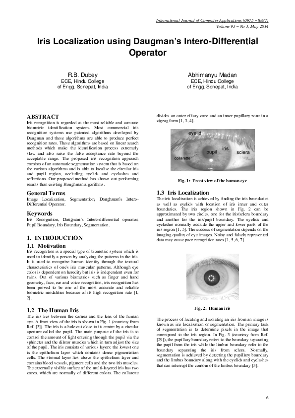 (PDF) 6 Iris Localization using Daugman’s Intero-Differential Operator