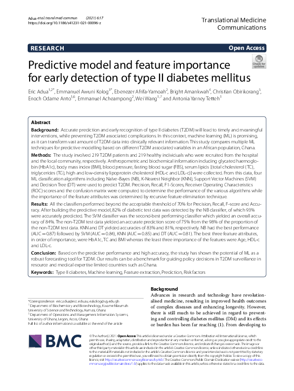 (PDF) Predictive model and feature importance for early detection of ...