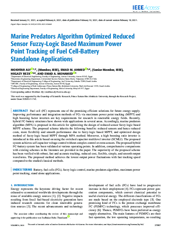 Pdf Marine Predators Algorithm Optimized Reduced Sensor Fuzzy Logic