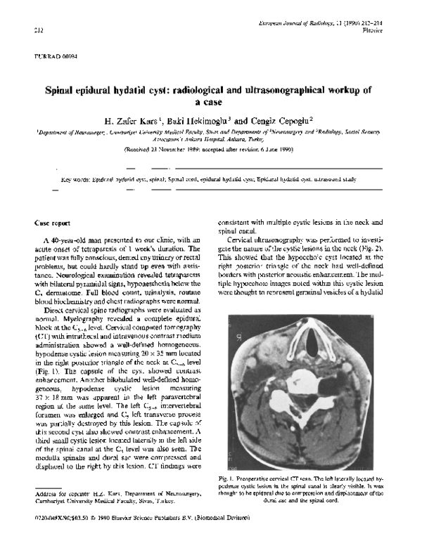 (PDF) Spinal epidural hydatid cyst: radiological and ultrasonographical ...