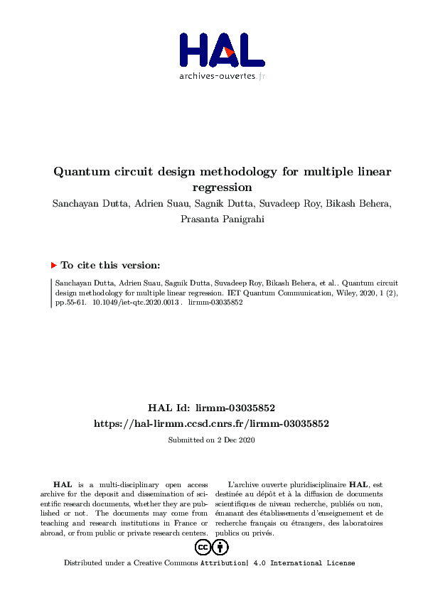 (PDF) Quantum circuit design methodology for multiple linear regression