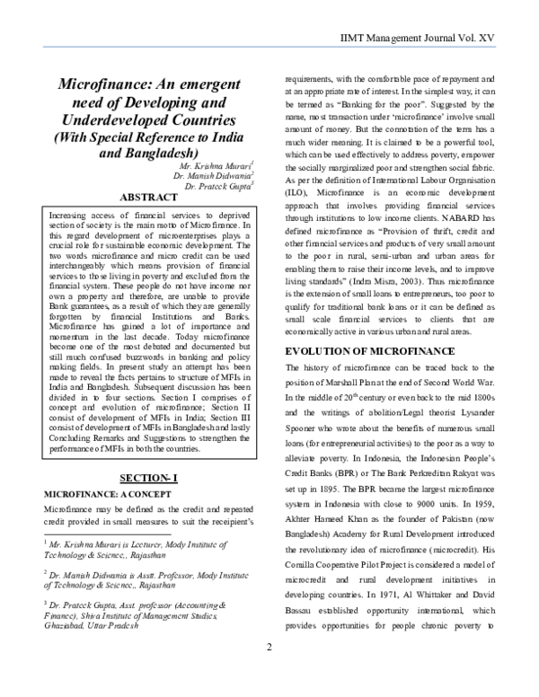 (PDF) Microfinance: An emergent need of Developing and Underdeveloped ...