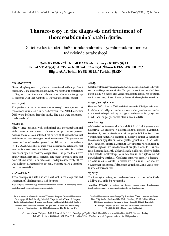 (PDF) Thoracoscopy in the diagnosis and treatment of thoracoabdominal ...