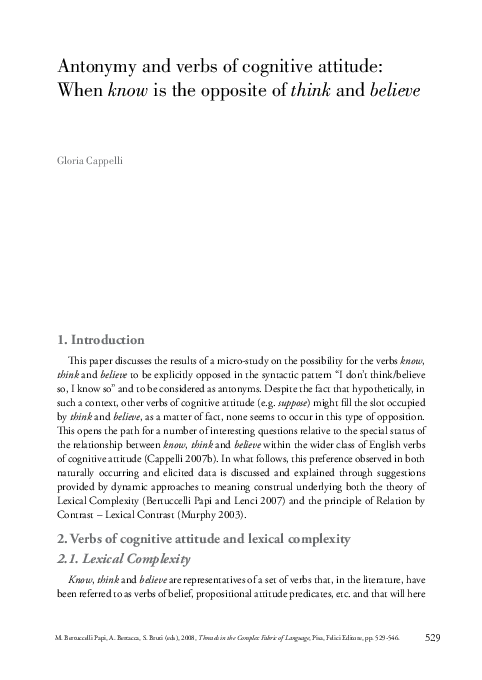 (PDF) Antonymy and verbs of cognitive attitude: When know is the ...