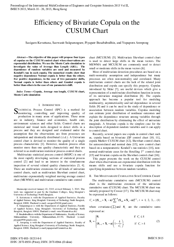 (PDF) Efficiency of Bivariate Copula on the CUSUM Chart