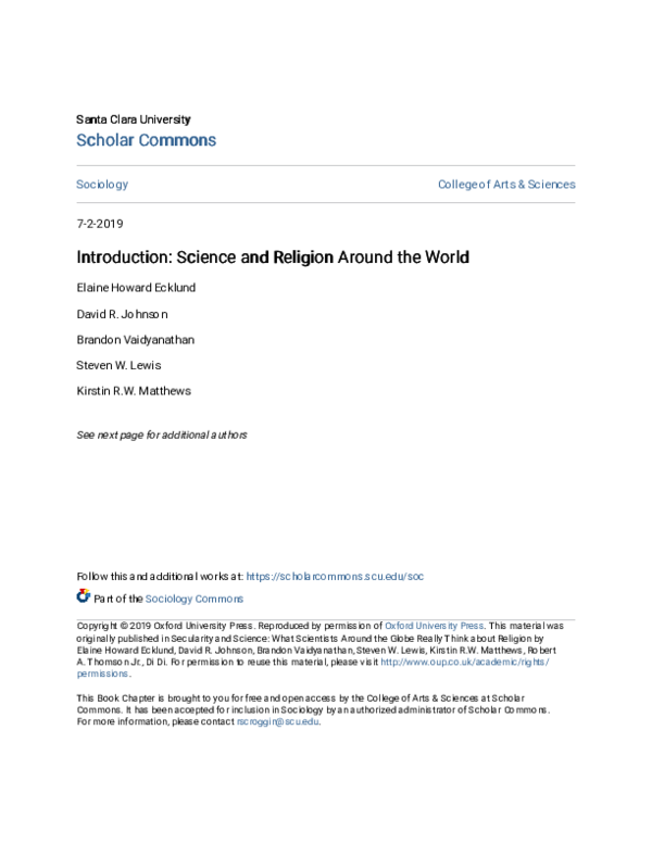 (PDF) Introduction: Science and Religion Around the World