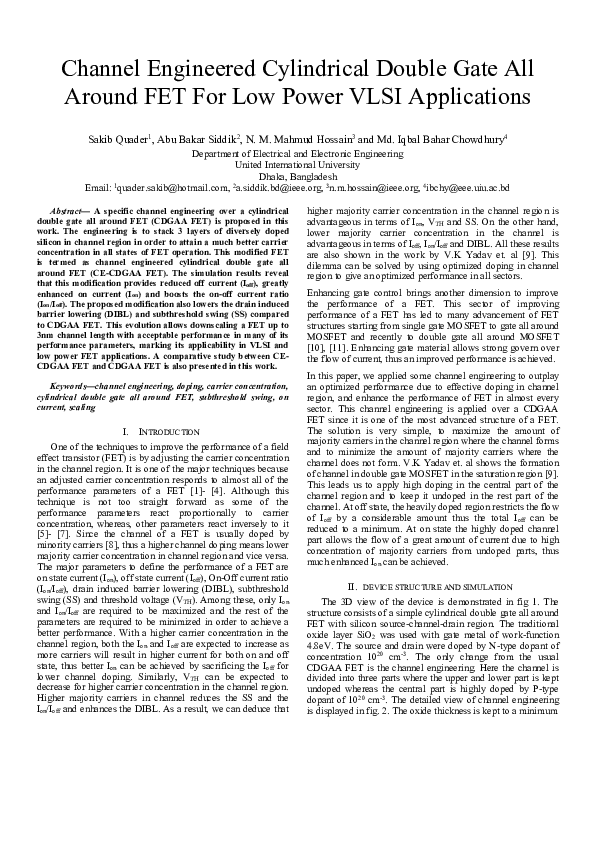 (PDF) Channel Engineered Cylindrical Double Gate All Around FET For Low Power VLSI Applications