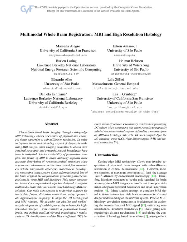 (PDF) Multimodal Whole Brain Registration: MRI and High Resolution Histology