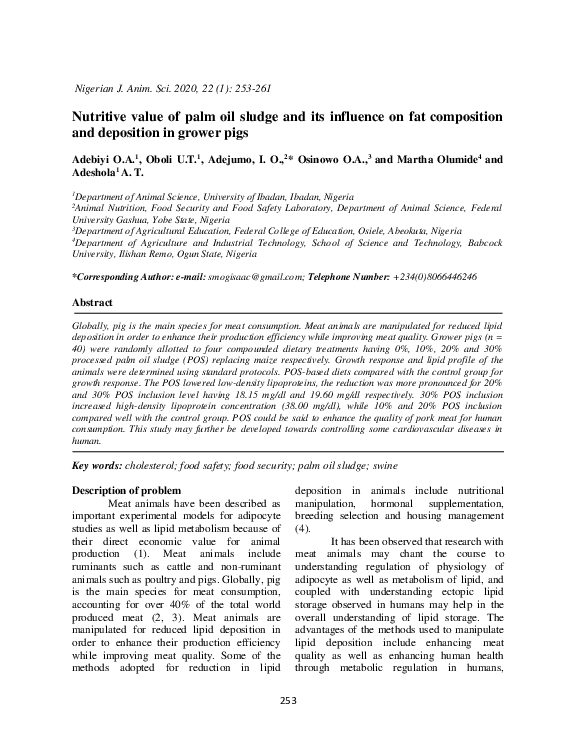 (PDF) Nutritive value of palm oil sludge and its influence on fat ...