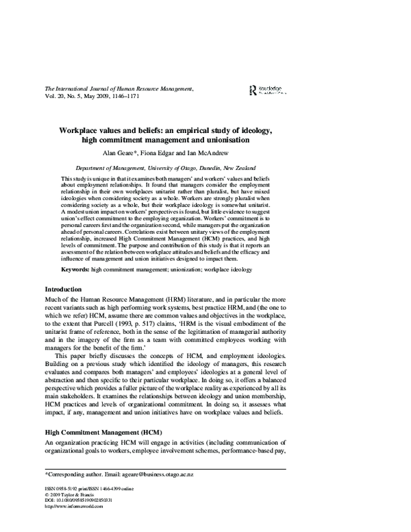 (PDF) Workplace values and beliefs: an empirical study of ideology ...