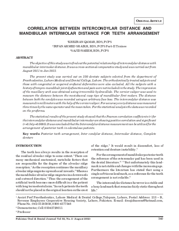 (PDF) Correlation Between Intercondylar Distance and Mandibular ...