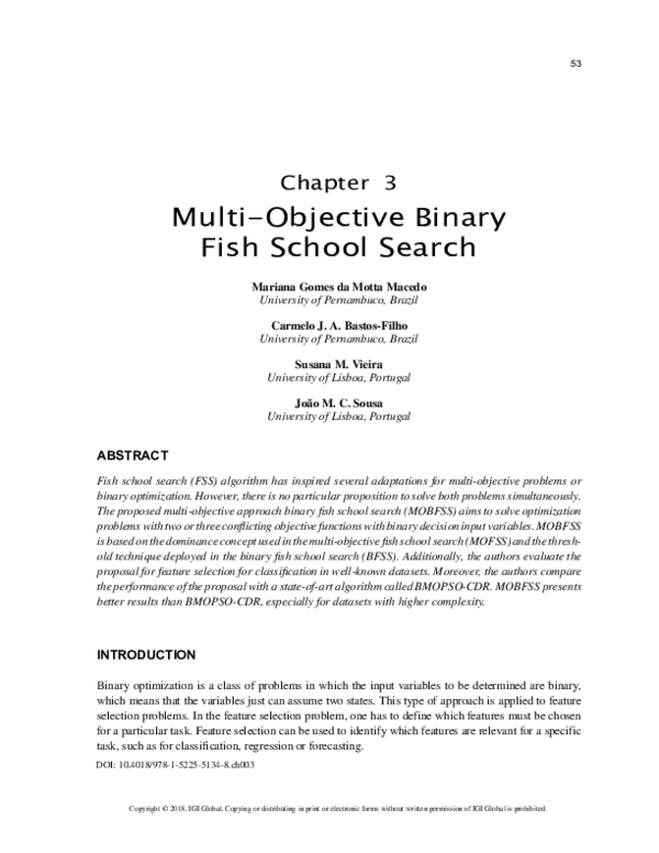 (PDF) Multi-Objective Binary Fish School Search | Susana Vieira - Academia.edu