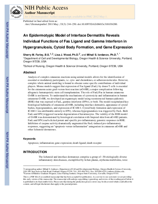 (PDF) An Epidermotypic Model of Interface Dermatitis Reveals Individual ...