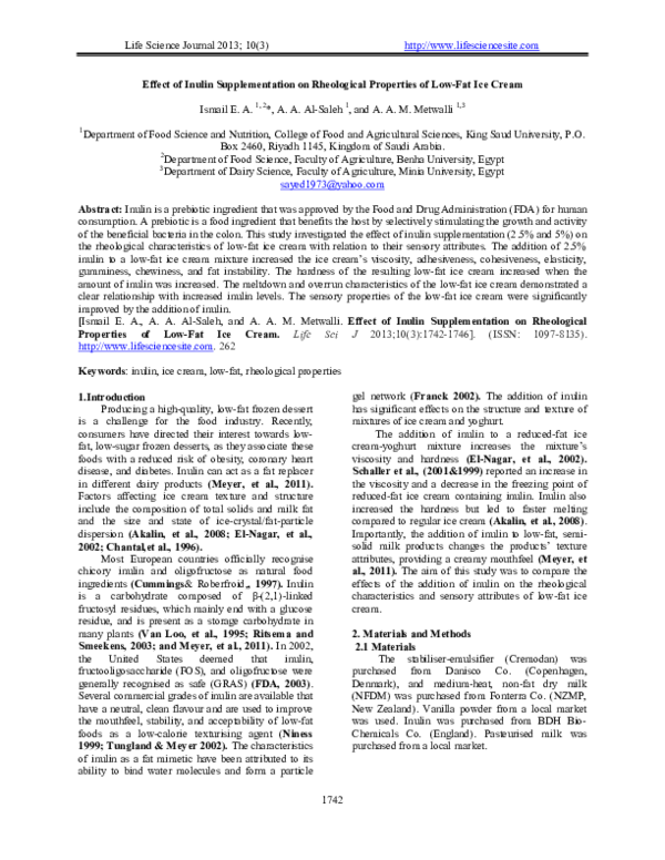 (PDF) Effect of inulin supplementation on rheological properties of low ...
