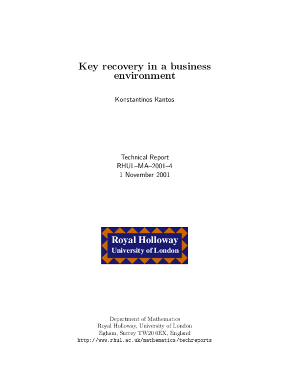 (PDF) Key recovery in a business environment