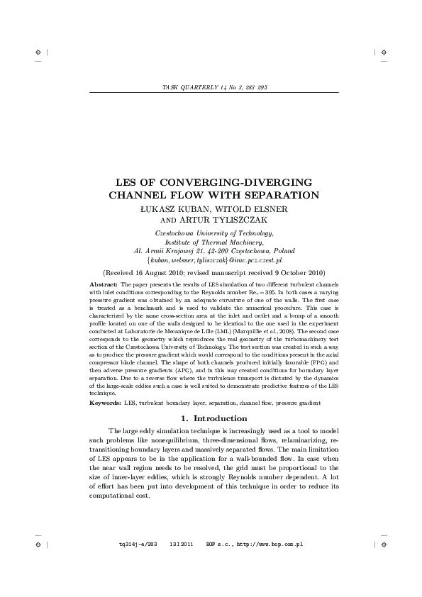 (PDF) Les of Converging-Diverging Channel Flow with Separation