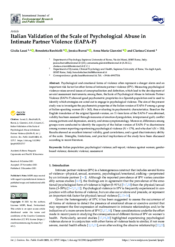 (PDF) Italian Validation of the Scale of Psychological Abuse in ...