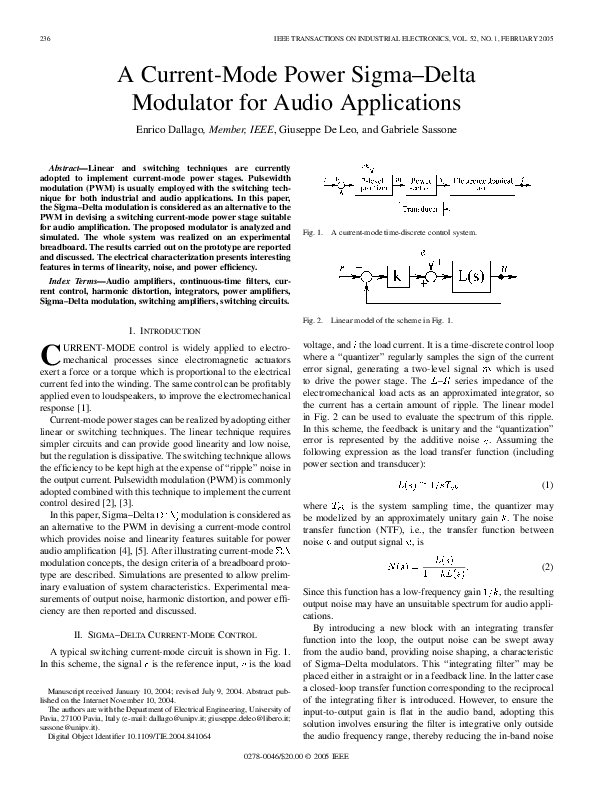Pdf A Current Mode Power Sigma Delta Modulator For Audio Applications
