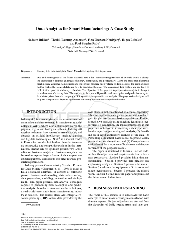 (PDF) Data Analytics for Smart Manufacturing: A Case Study