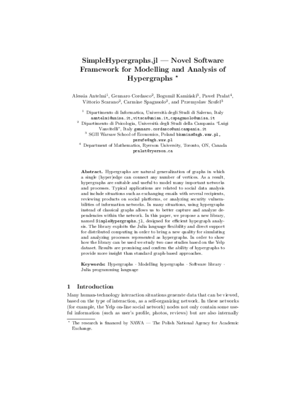 (PDF) SimpleHypergraphs.jl—Novel Software Framework for Modelling and Analysis of Hypergraphs