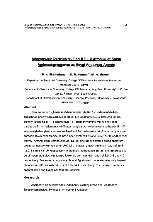 (PDF) Adamantam Derivatives, Part 111* : Synthesis of Some ...